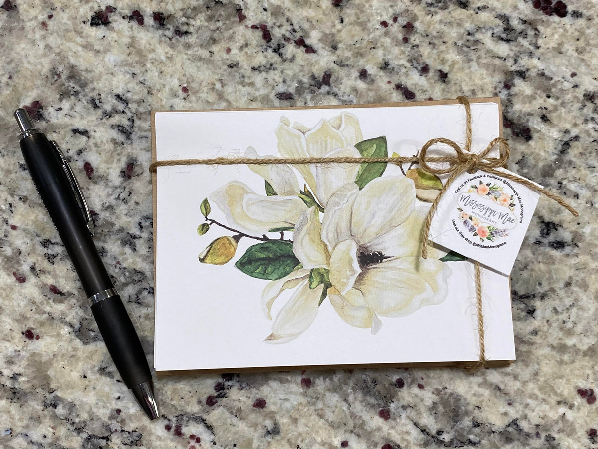 Magnolia Flower Note Cards (Set of 12) – Mississippi Mae